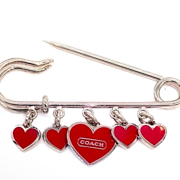 Coach | Accessories | Vintage Coach Red Heart Safety Pin Brooch Hangbag ...